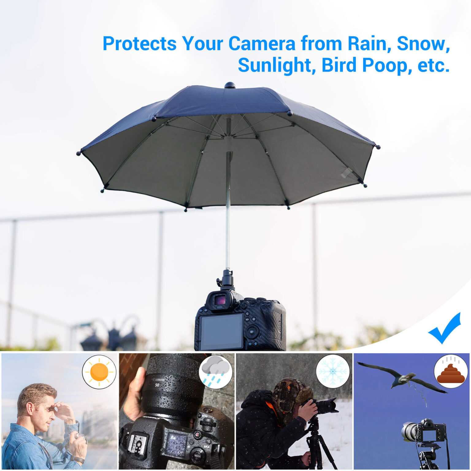 JJC 19.7″ Camera Hot Shoe Umbrella, Sunshade Rain Cover Portable ...