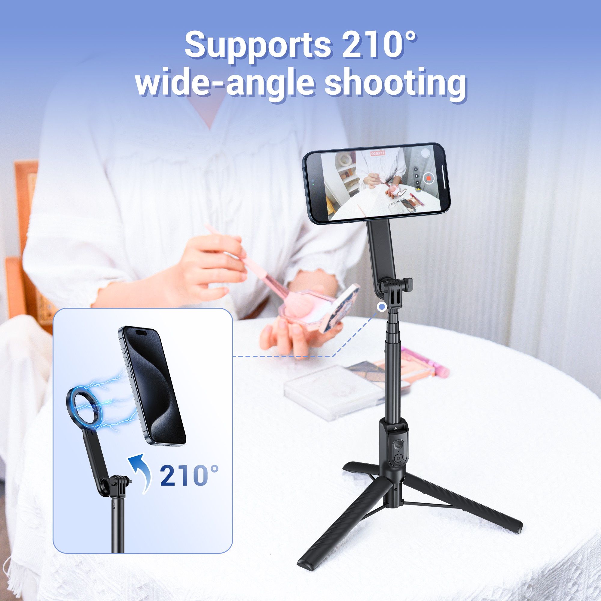 JJC Magnetic Selfie Stick Phone Tripod Stand with Remote for iPhone 15 ...