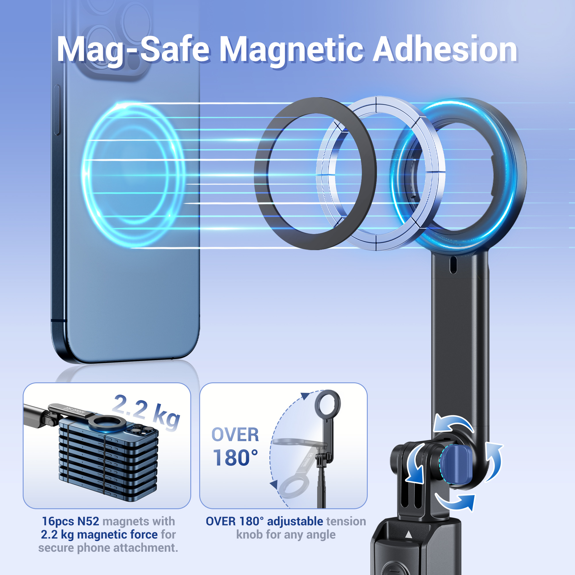 JJC Magnetic Selfie Stick Phone Tripod Stand with Remote for iPhone 15 ...