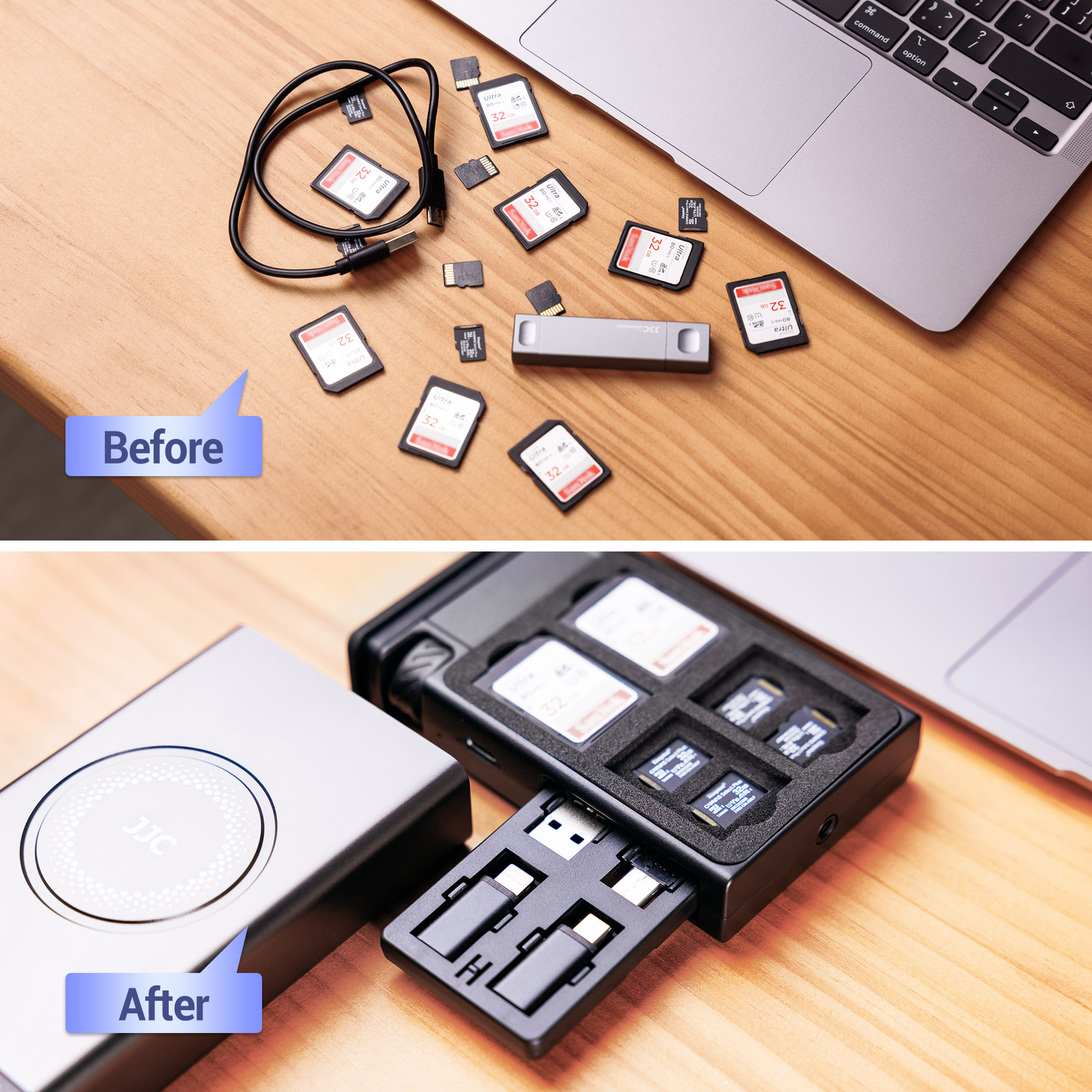 JJC SD Memory Card Reader Storage Case, 3-in-1 Portable Travel UHS-II ...