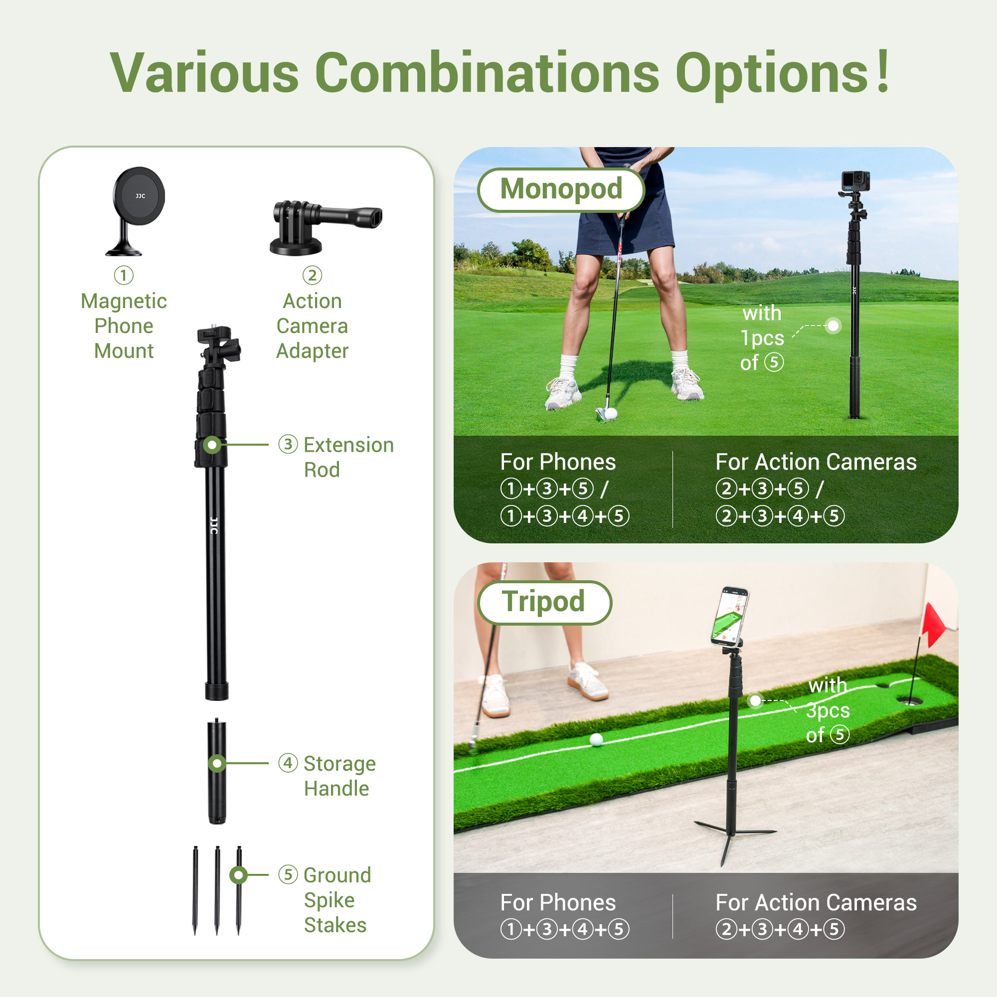 JJC Golf Monopod Selfie Stick with Ground Spike Stakes for Golf Traing ...